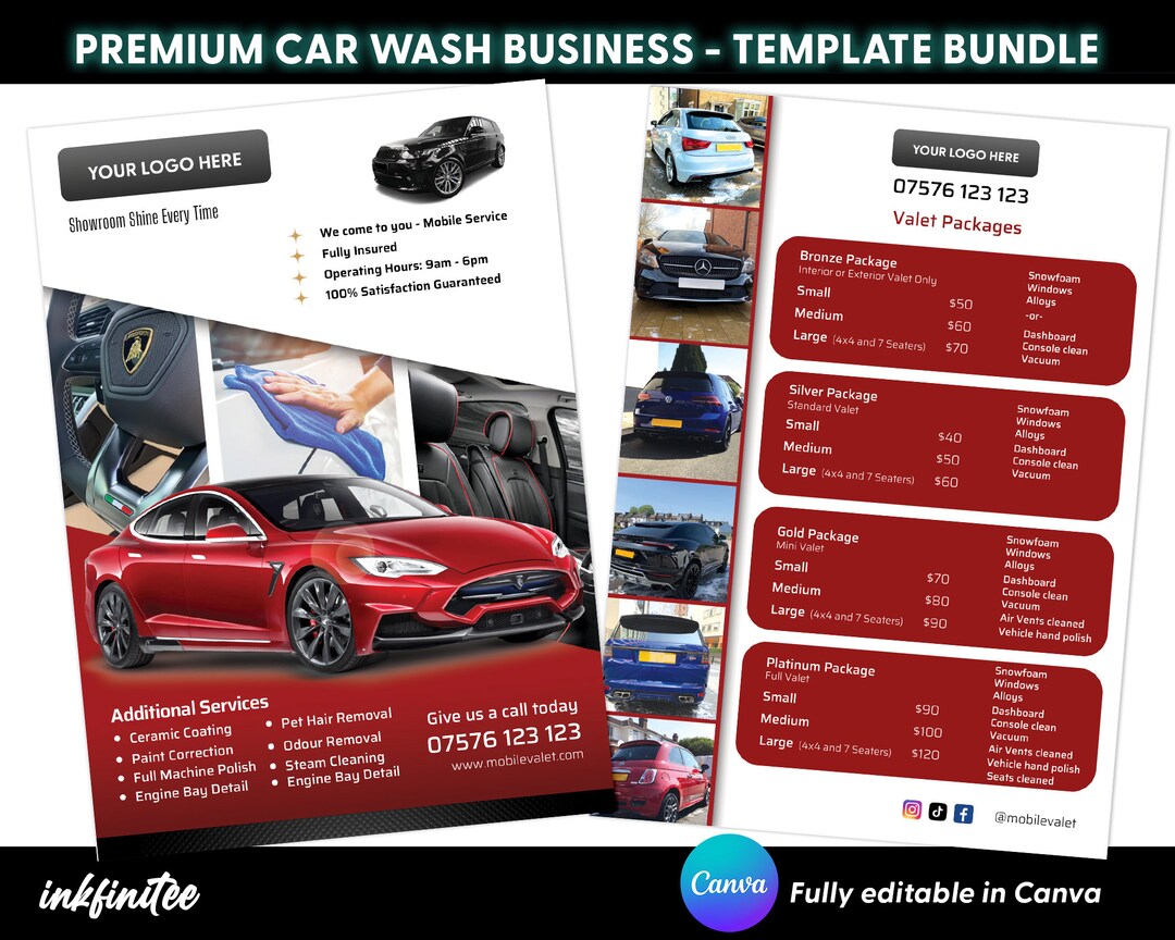 Editable Premium Car Wash Flyer Bundle A4 Flyer and Instagram Templates ...