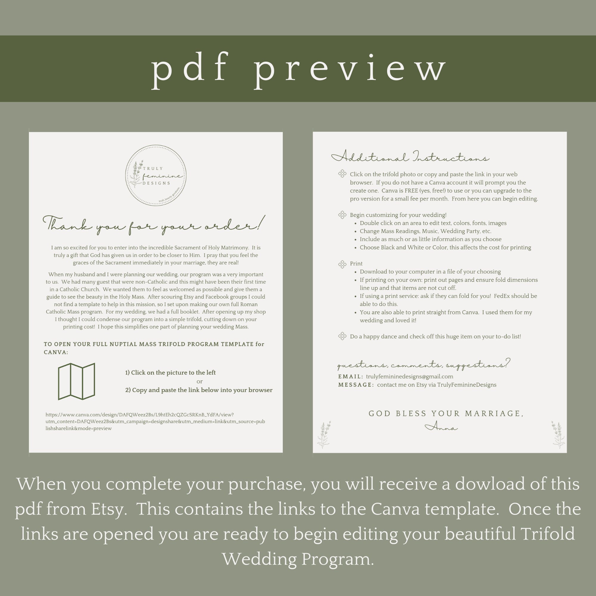 Trifold Catholic Wedding Mass Program Template: Editable Canva Design ...