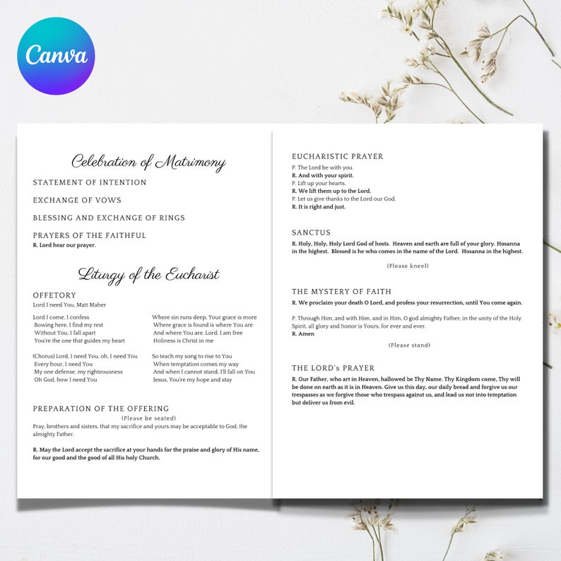 Catholic Wedding Mass Program Template: Full Nuptial Booklet (digital ...