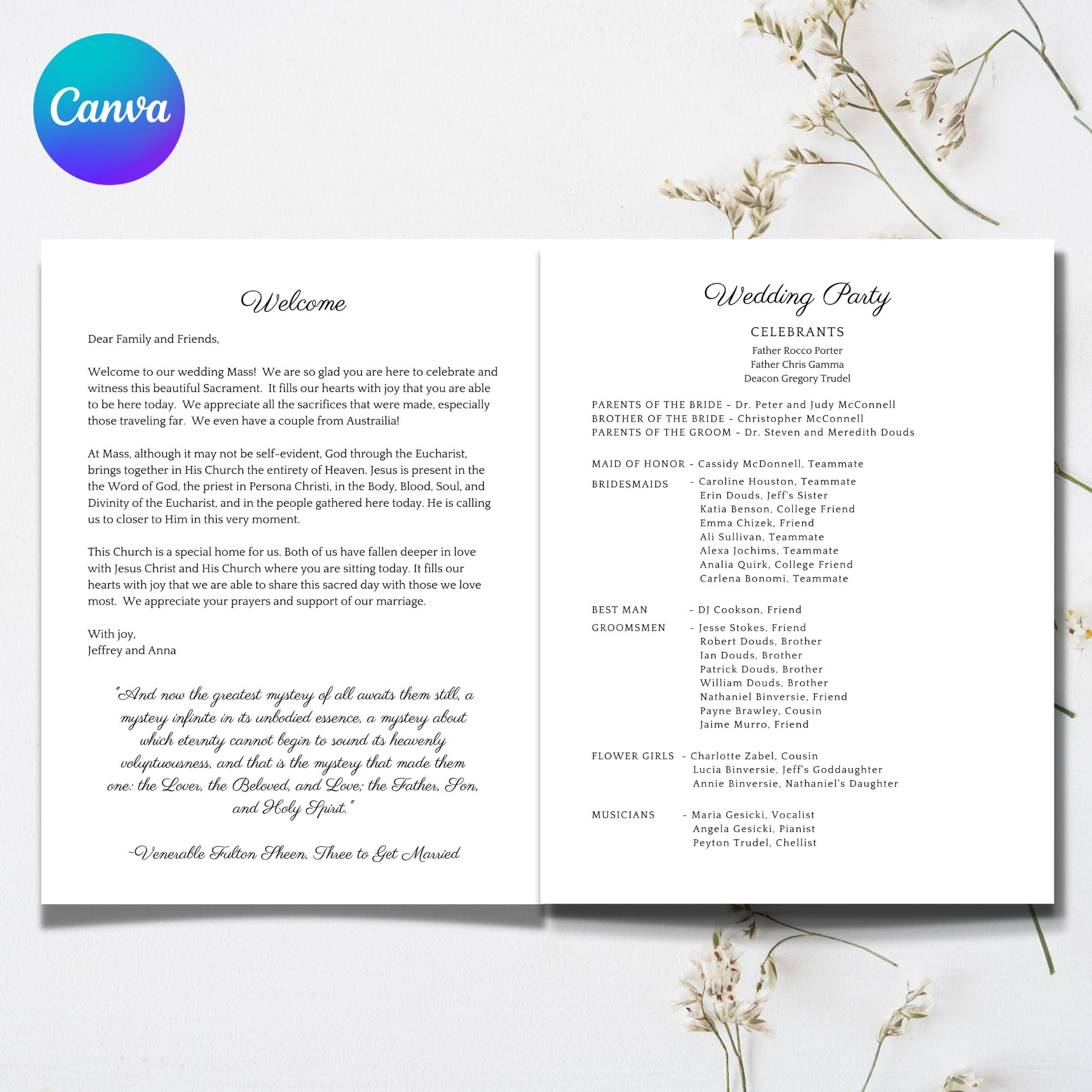 Catholic Wedding Mass Program Template: Full Nuptial Booklet (digital ...