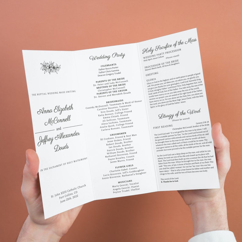 Trifold Catholic Wedding Mass Program Template: Editable Canva Design ...
