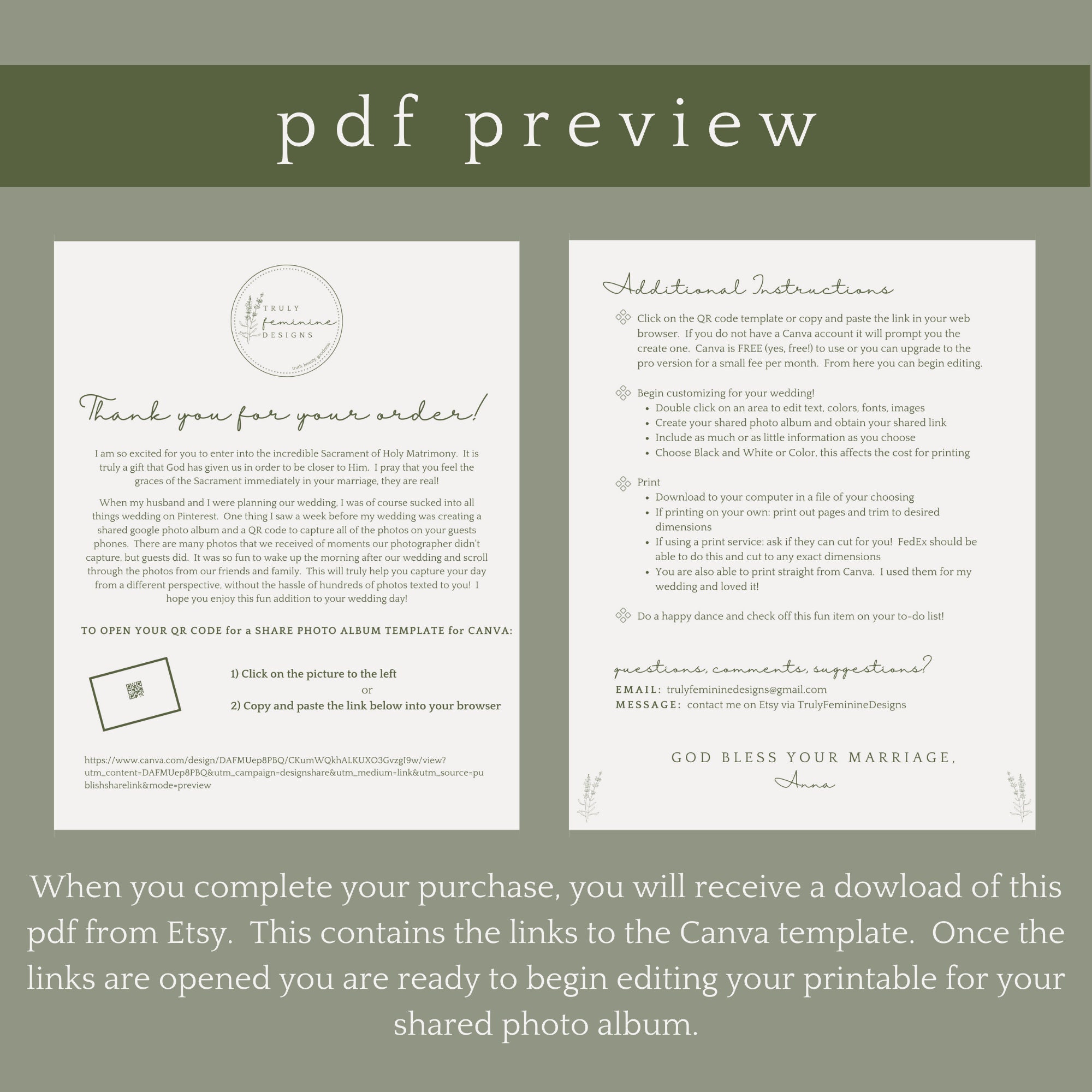 Digital Wedding Photo Album QR Code - Canva Template - Etsy