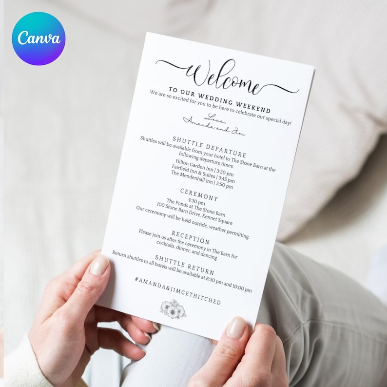 Wedding Welcome Bag Guest Itinerary - Canva Template - Etsy