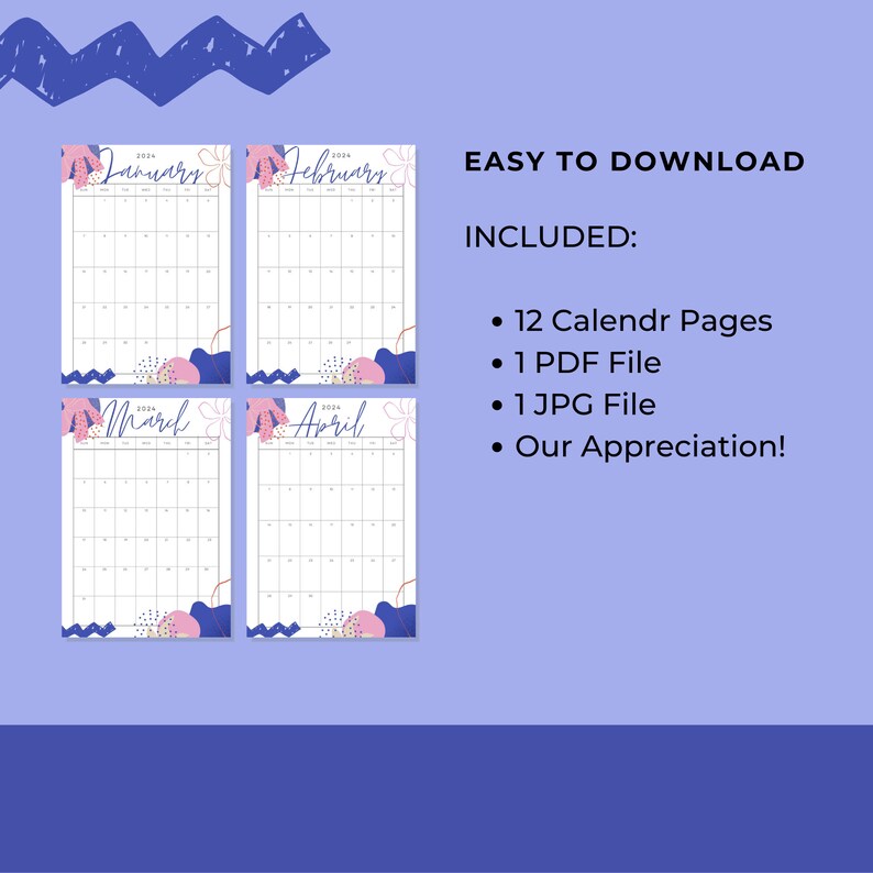 2024 Printable Monthly Calendarmodern Floral Calendar | 2024 Calendar ...
