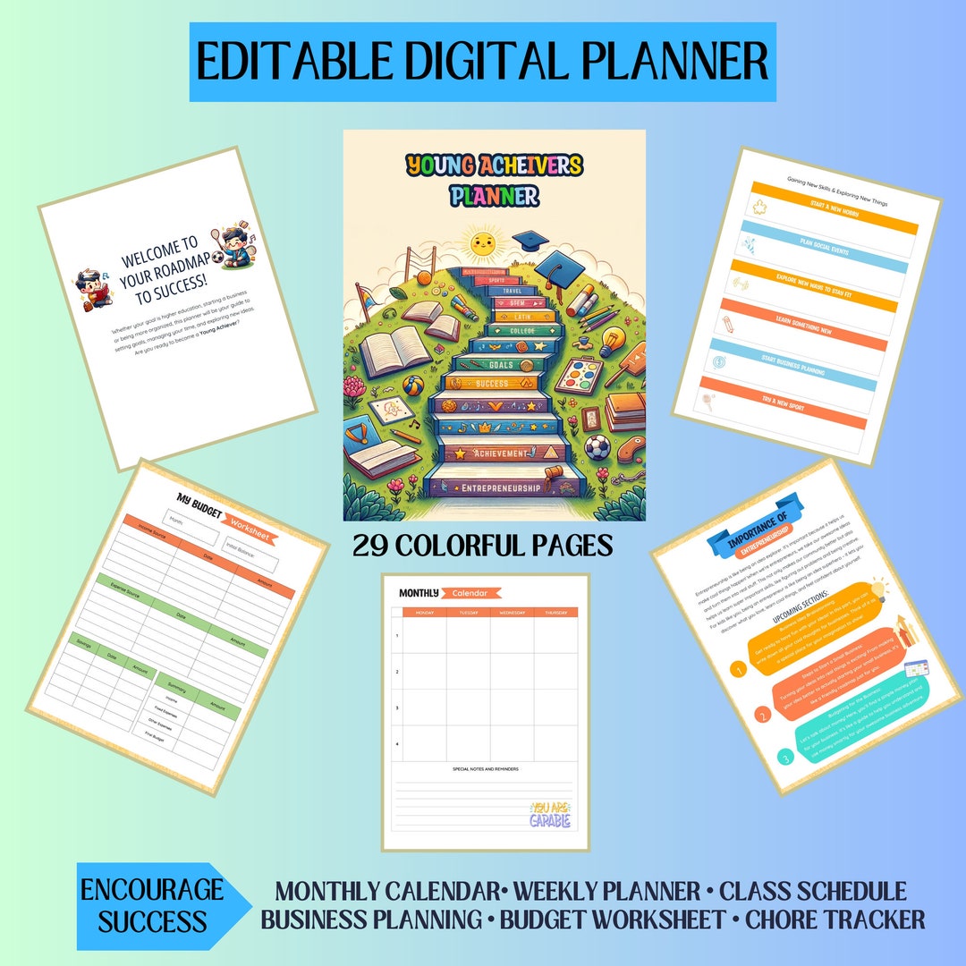 Editable TEXT Fields Digital Planner Young Achievers STEM |calendar for ...