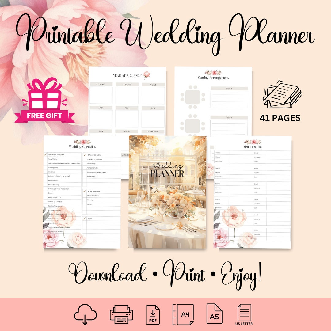 Printable Wedding Planner Bundle | Printable | Undated Calendar | Bonus ...