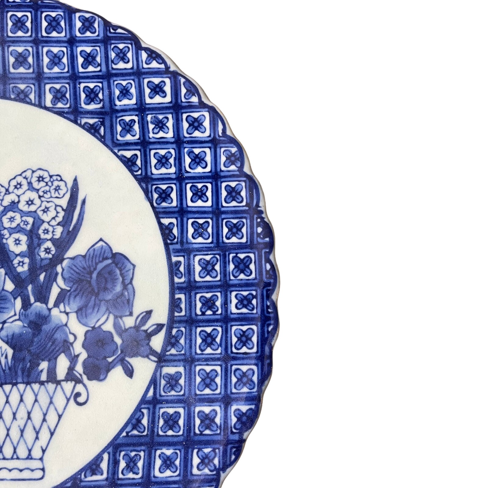 Vintage Chinese Pottery Dinner Plate Blue White Floral Pattern Motif ...