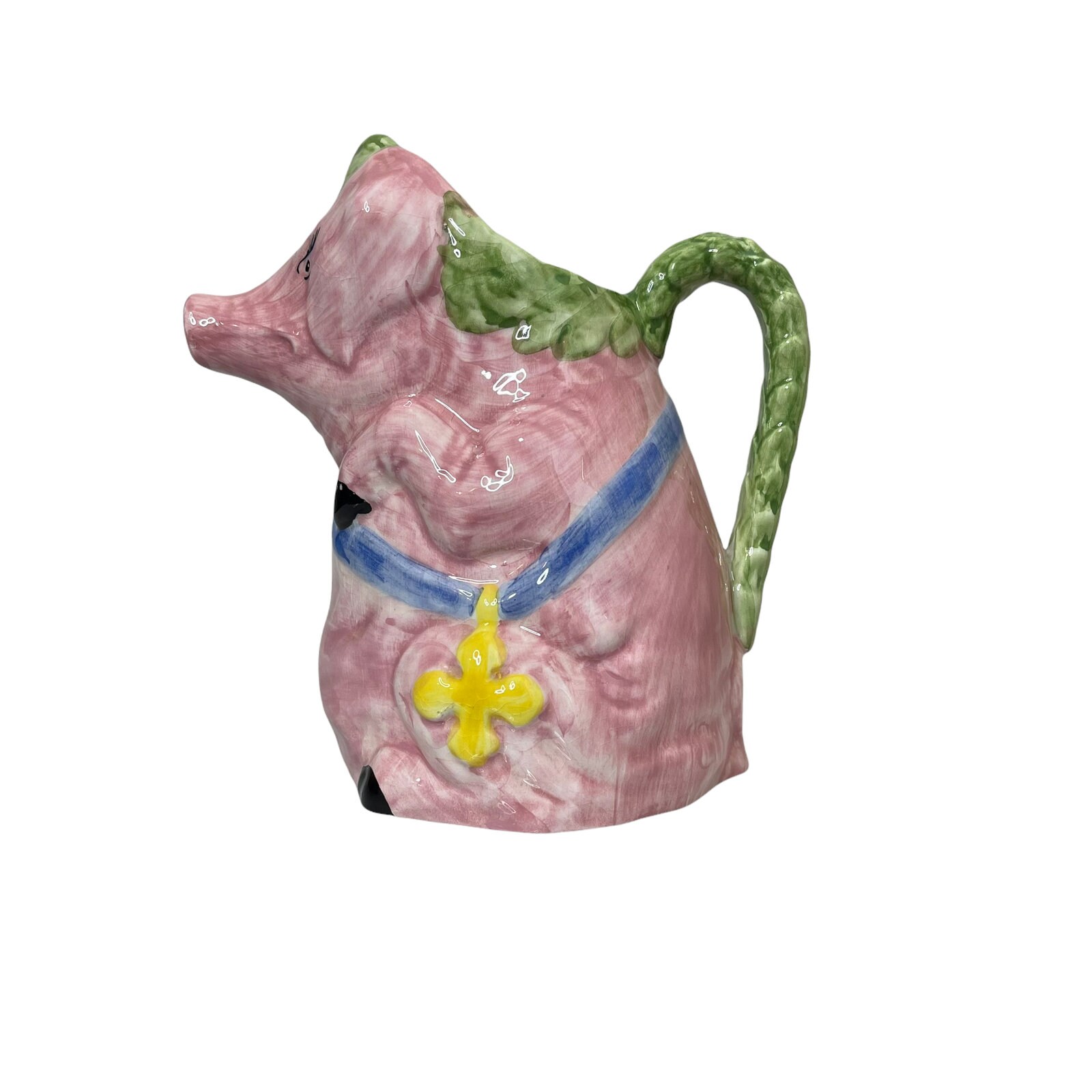 Costa Italy Pink Pig Pitcher Hand Painted Blue Ribbon 8.5 for William ...
