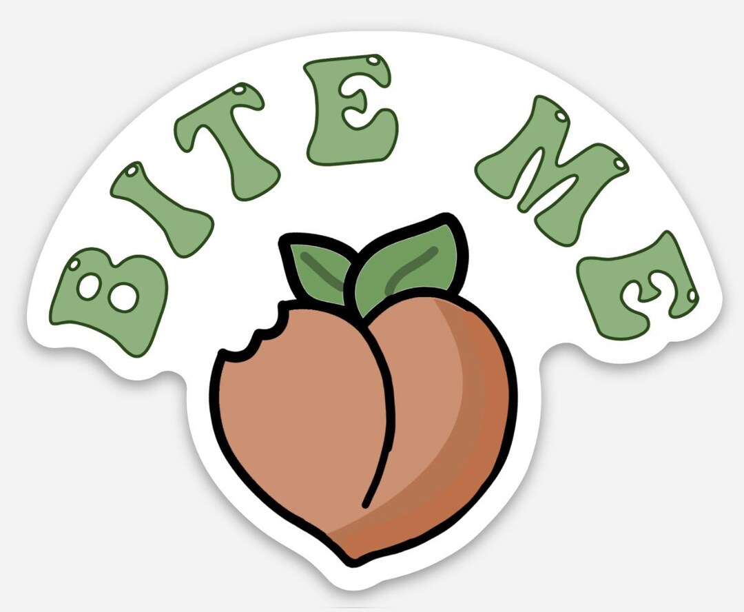 BITE ME Peach Sticker, Fruit Theme Sticker, Bold Fun Font, Peach ...