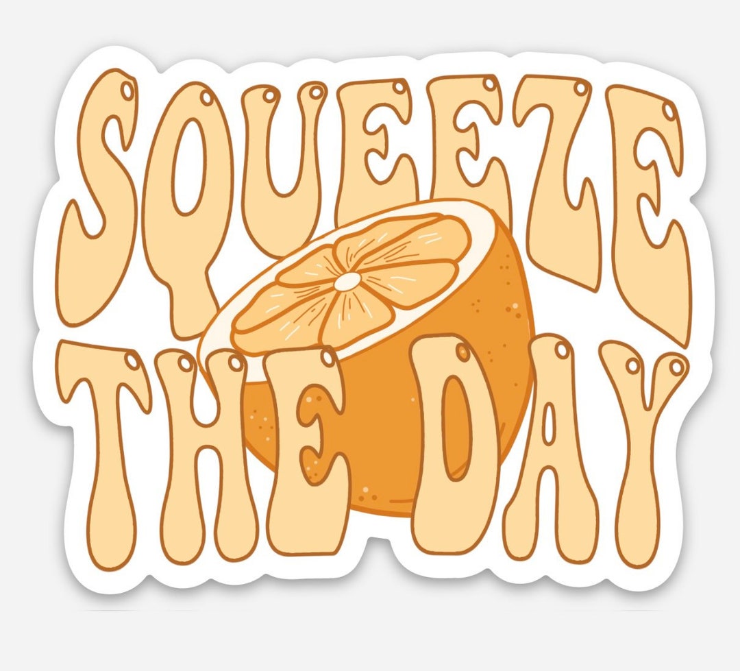 SQUEEZE THE DAY Orange Sticker, Fruit Theme Sticker, Bold Fun Font, Squeeze Orange Juice ...