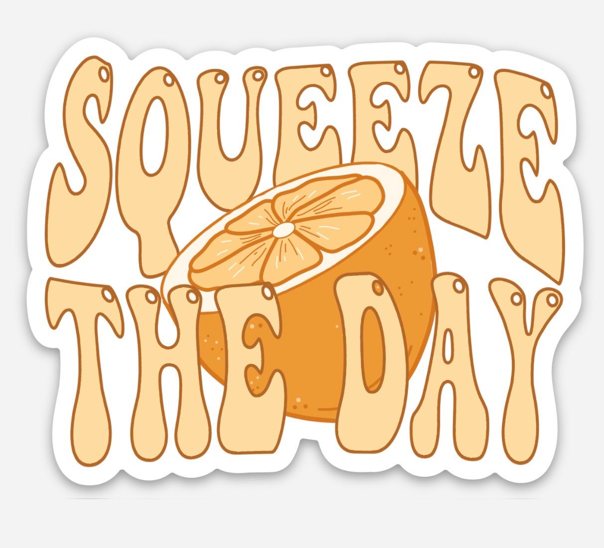 SQUEEZE THE DAY Orange Sticker, Fruit Theme Sticker, Bold Fun Font ...