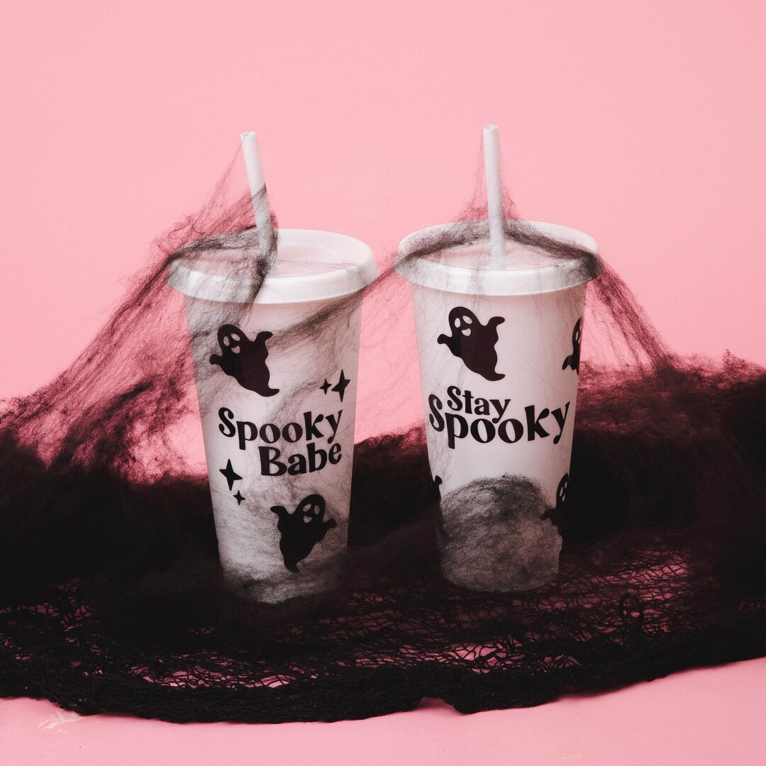 Reusable 'spooky Babe' Cold Coffee Cup White W/ Lid & Straw, 'stay ...