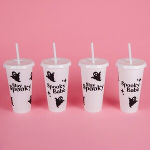 Reusable 'spooky Babe' Cold Coffee Cup White W/ Lid & Straw, 'stay ...