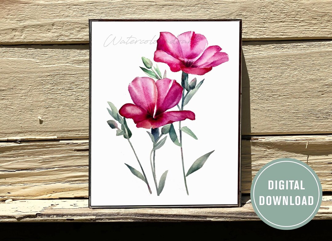 Scarlet Flax Watercolor Print, Vibrant Botanical Art, Scarlet Flax ...