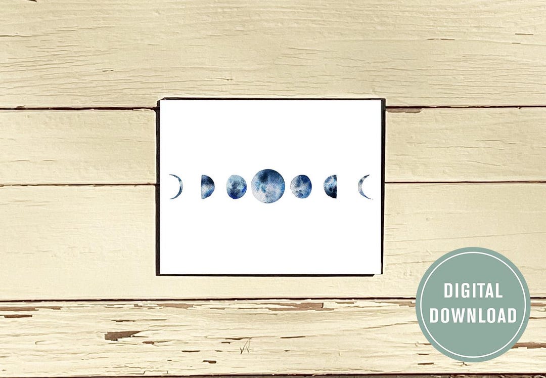 Watercolor Blue Moon Phases,minimalist Moon,dark Blue Moon,moon Phases ...