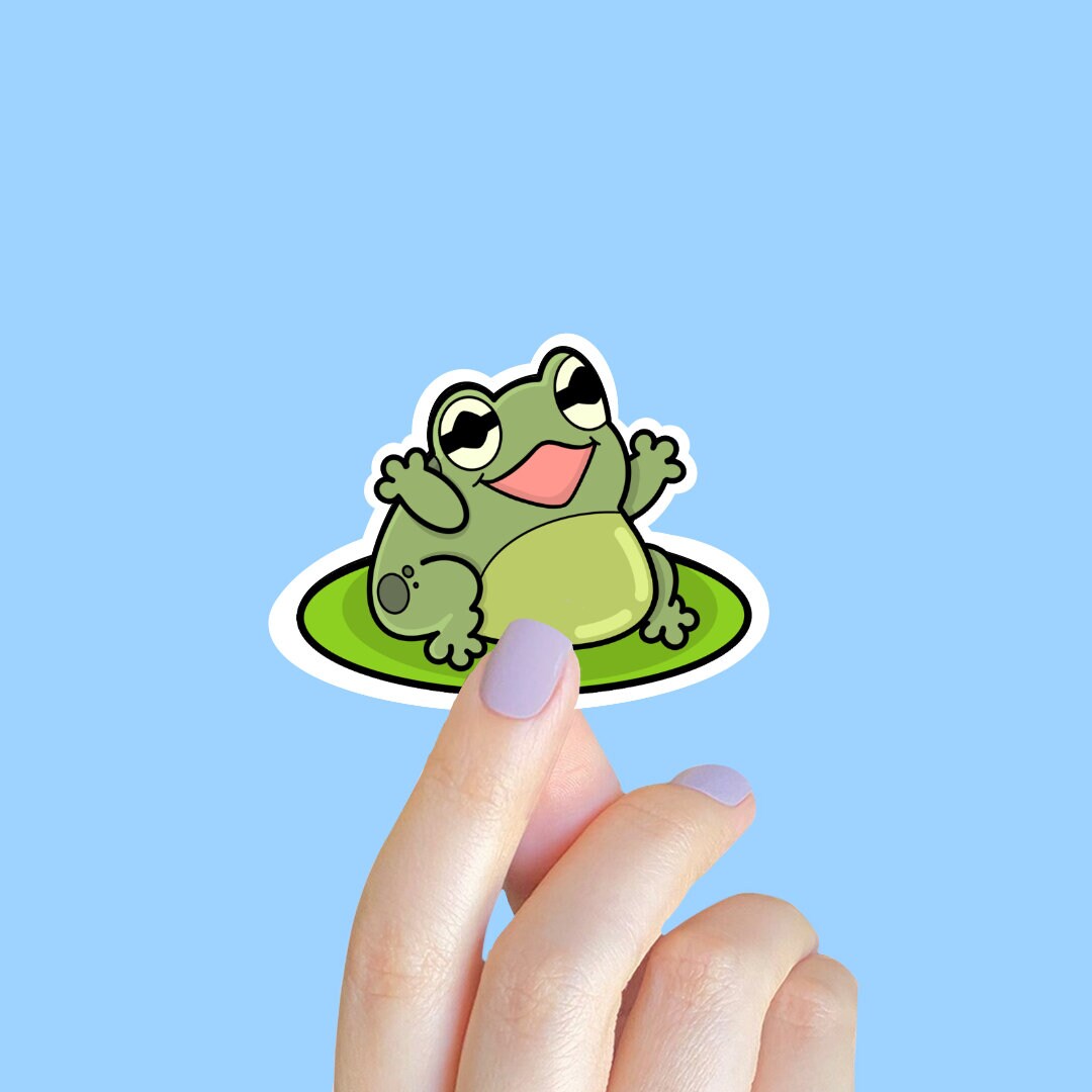 Handmade Cute Emotional Frog on Lily Pad Happy Sad Mad Glossy Vinyl ...