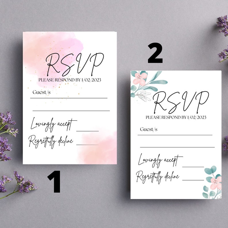 Watercolour Rsvp Cards and Envelopes, Wedding Birthday Christening Baby ...
