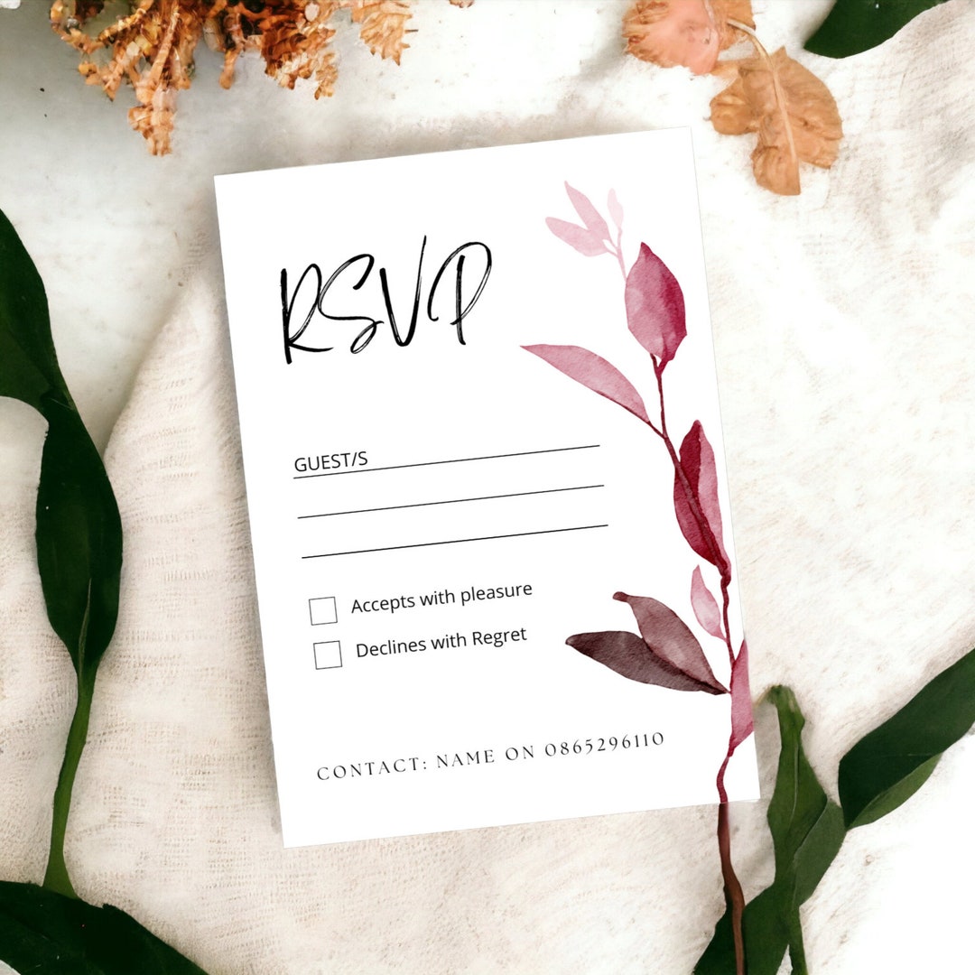 Sets of Red Rsvp Cards, Printed Red Floral Rsvp Card for Any Event ...