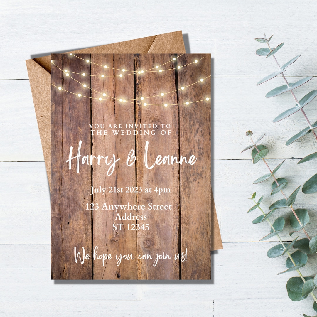 Rustic barn wedding invitations with envelopes, Affordable printed wood ...