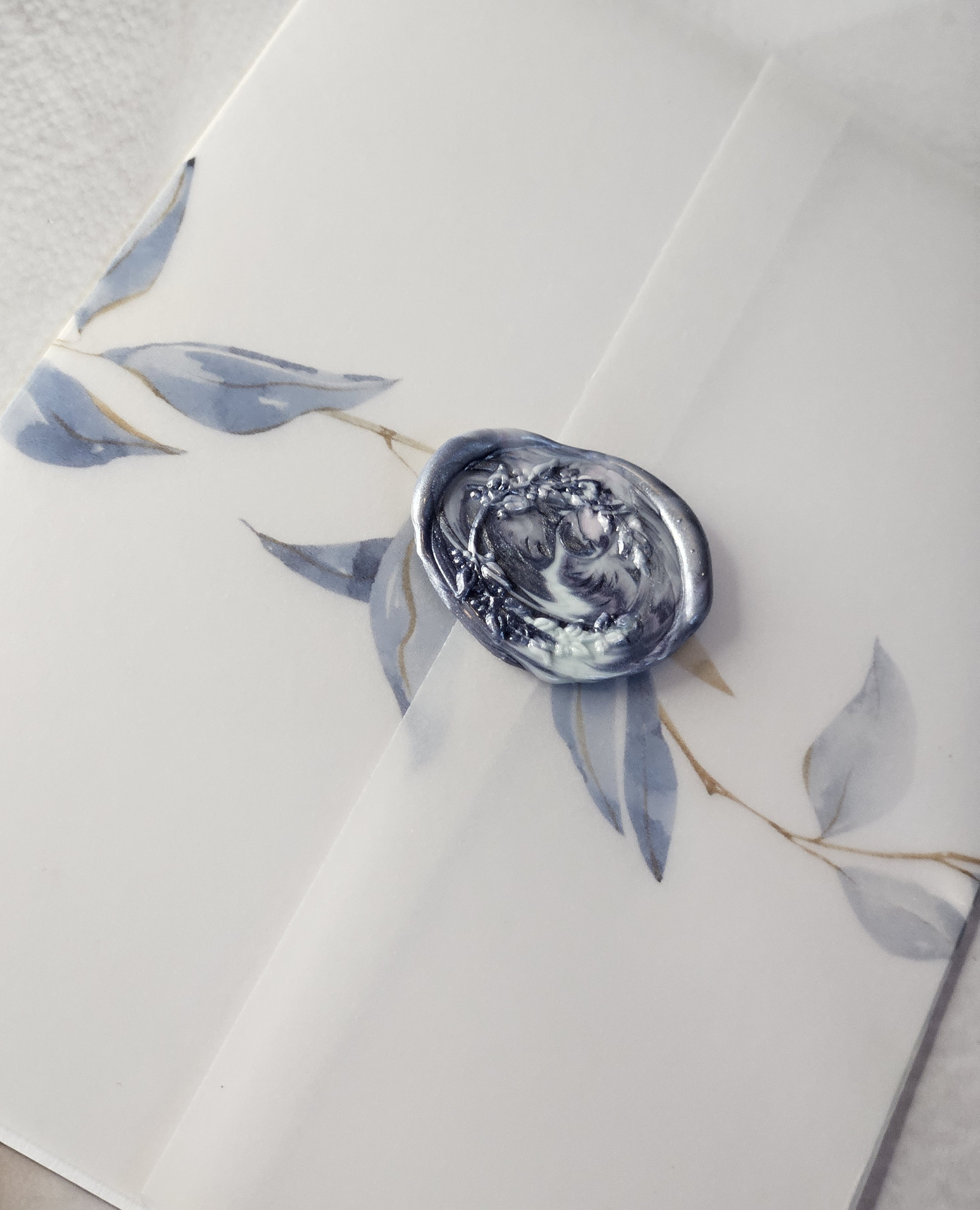 Vellum Jacket 5x7 Wedding Invitations, Blue Floral Printed Vellum ...