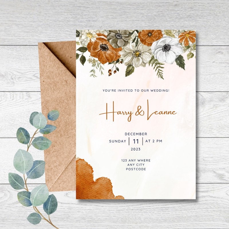 Rust Wedding Invitations With Envelopes and Rsvp, Autumn Wedding ...