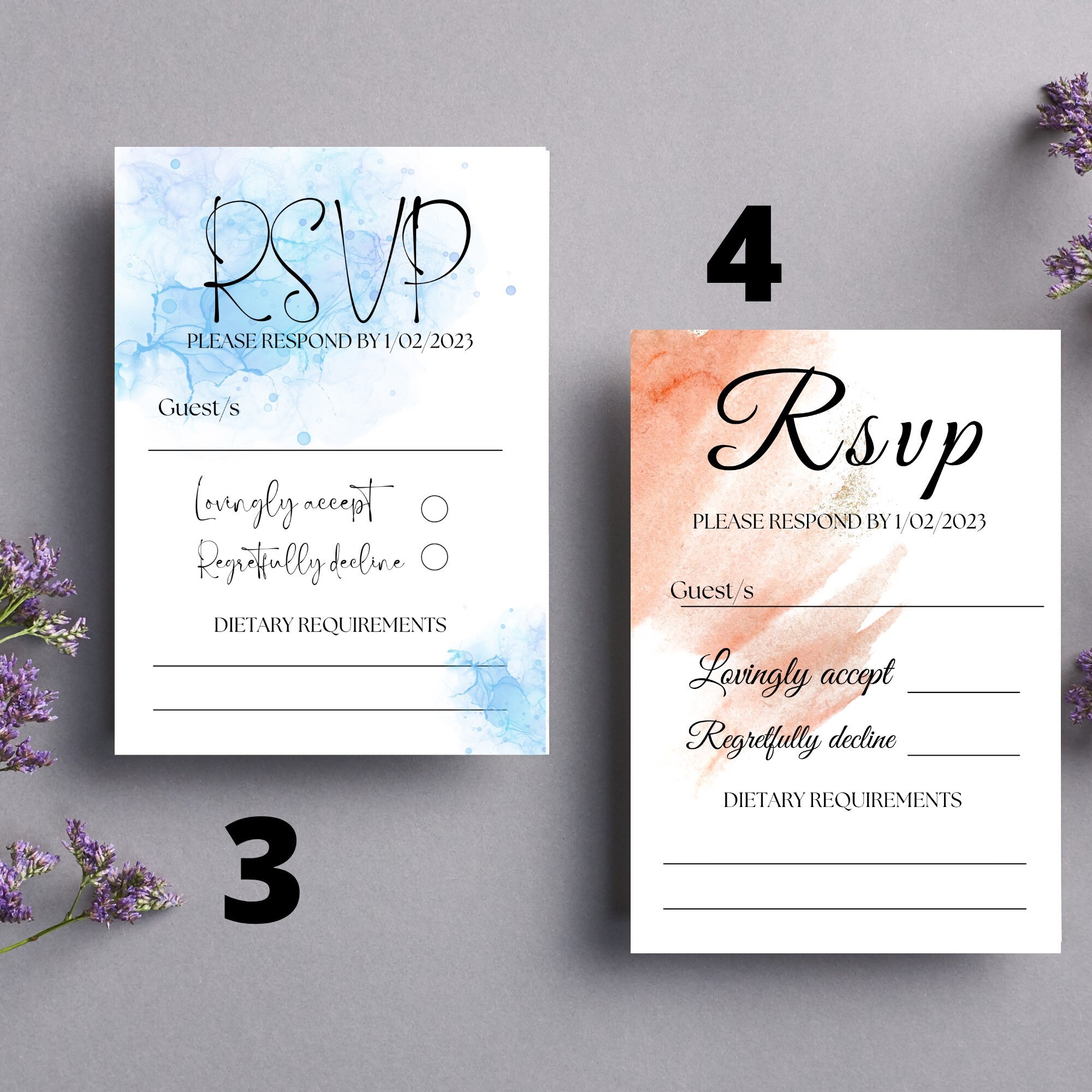 Watercolour Rsvp Cards and Envelopes, Wedding Birthday Christening Baby ...