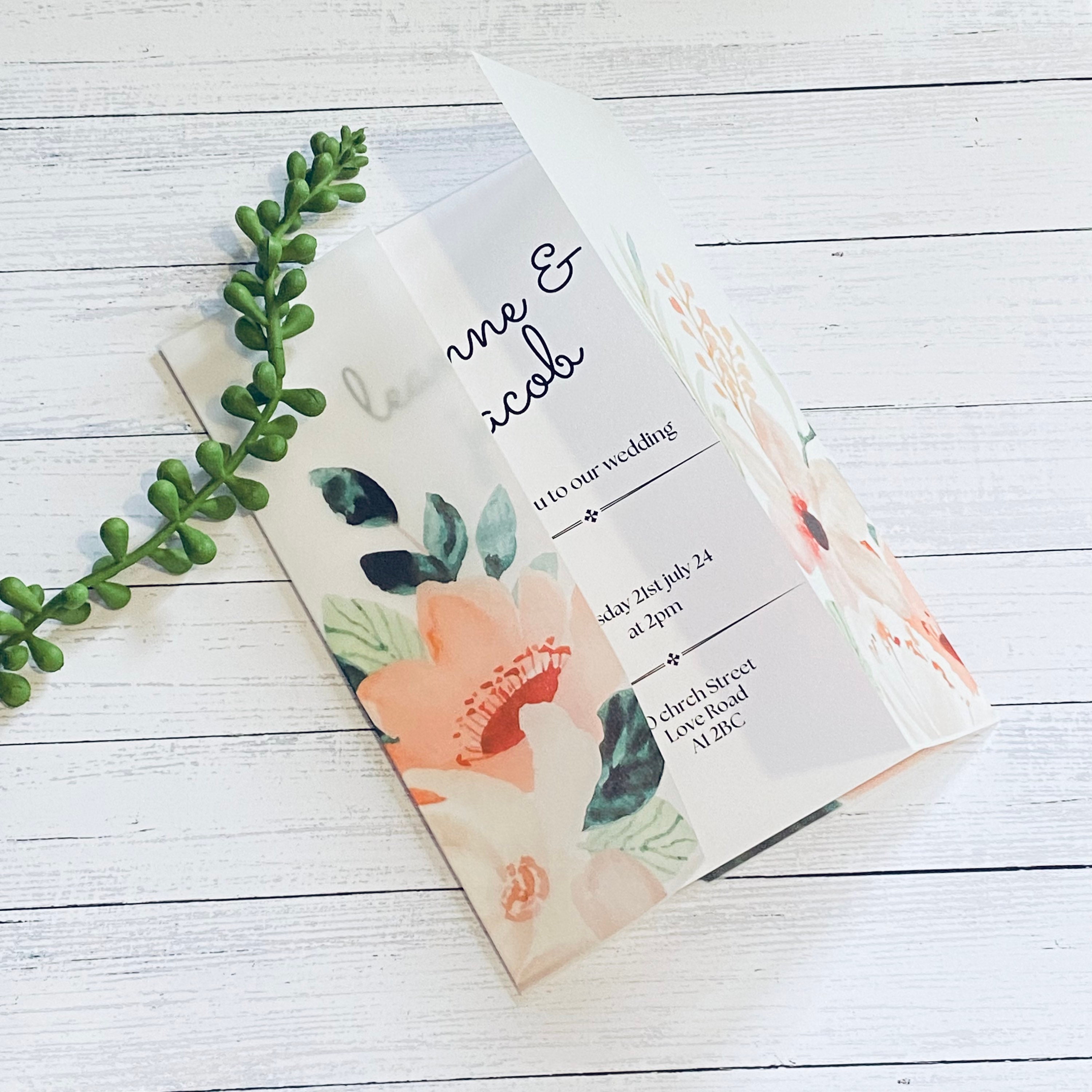 Wedding Vellum Jacket 5x7 Wedding Invitations, Printed Floral Vellum ...