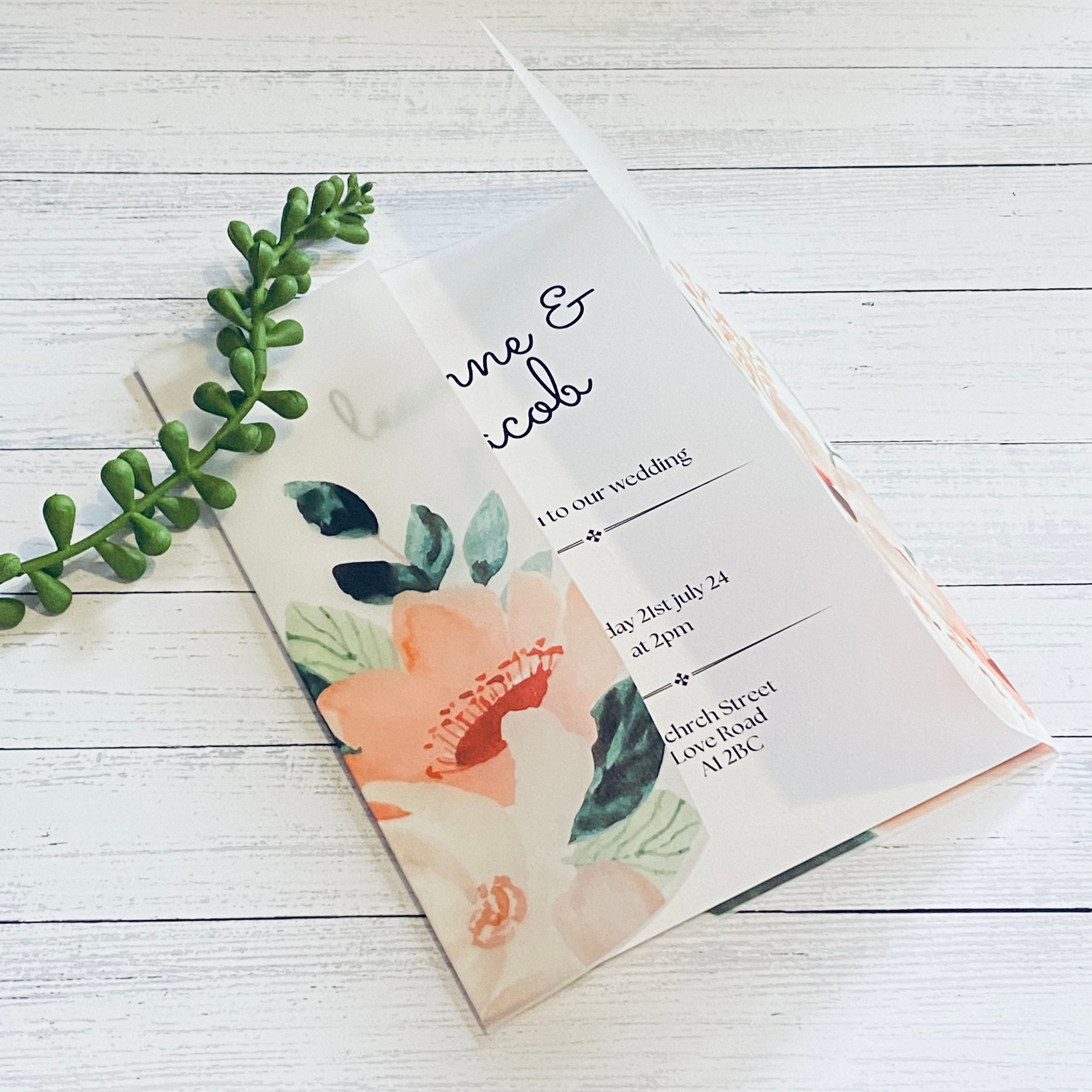 Wedding Vellum Jacket 5x7 Wedding Invitations, Printed Floral Vellum ...