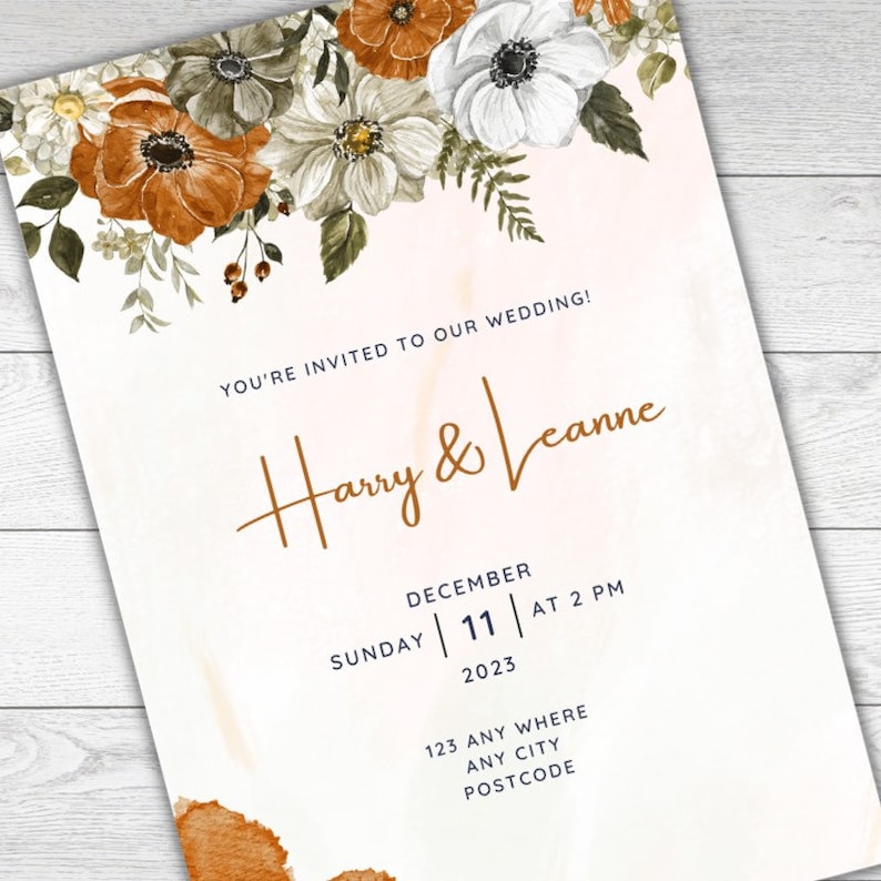 Rust Wedding Invitations With Envelopes and Rsvp, Autumn Wedding ...