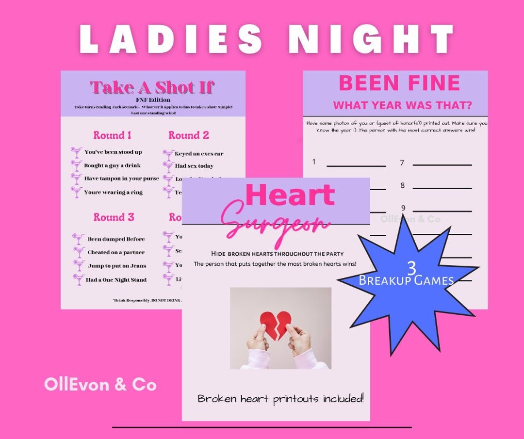 Divorce Party Games Printable Breakup Party Games Bundle FNF Pink Party ...