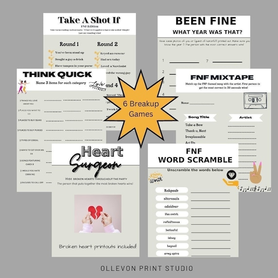 Divorce Party Games Bundle Printable Breakup Games Bundle - Etsy