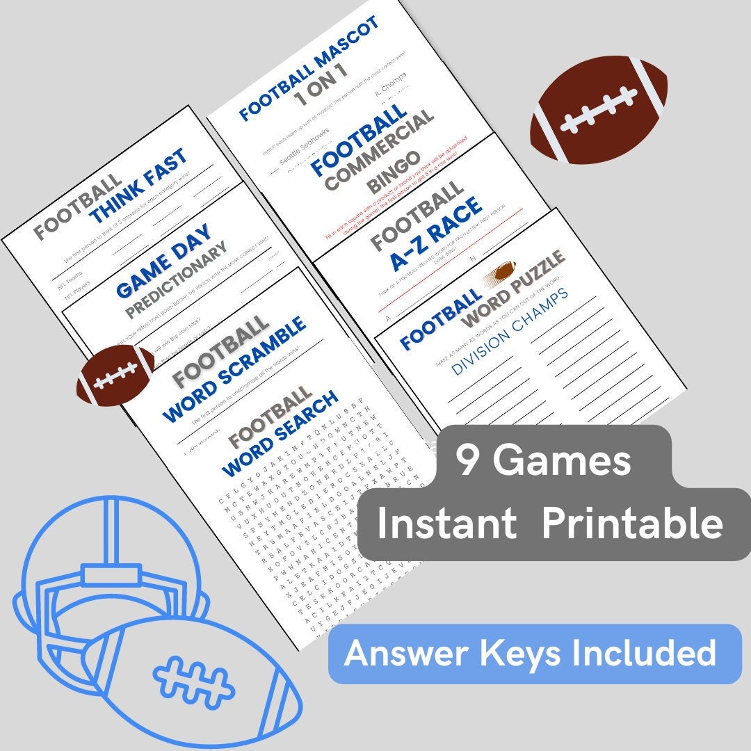 Football Party Games Instant Download Blue and Silver Tailgate Games ...