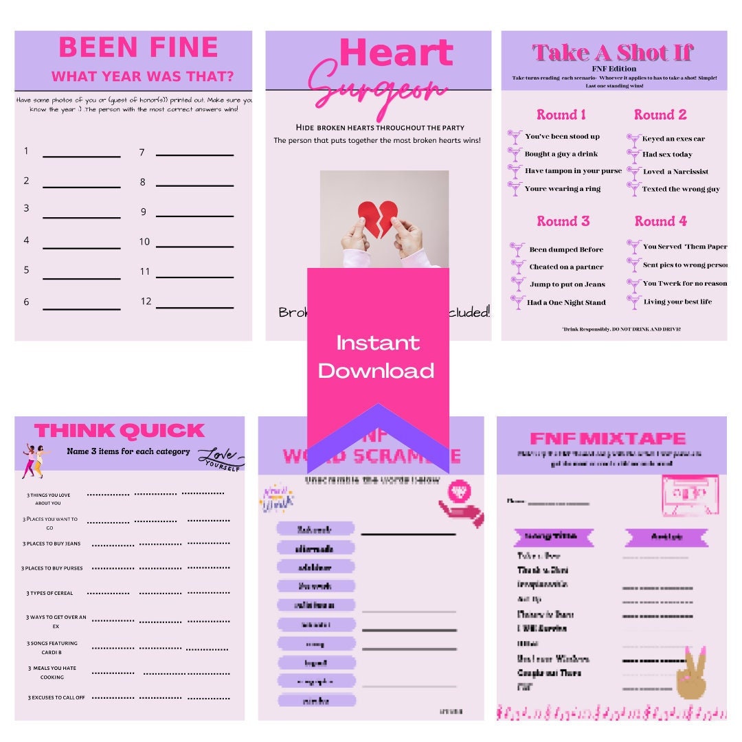 After the Break up Party Games Printable Divorce Party Games Bundle FNF ...