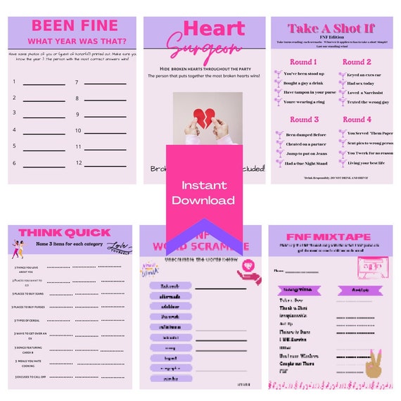 After the Break up Party Games Printable Divorce Party Games - Etsy