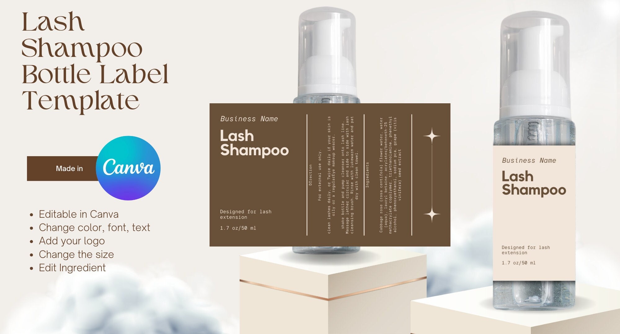 Printable Lash Shampoo Sticker Label Template - Editable PDF for DIY ...