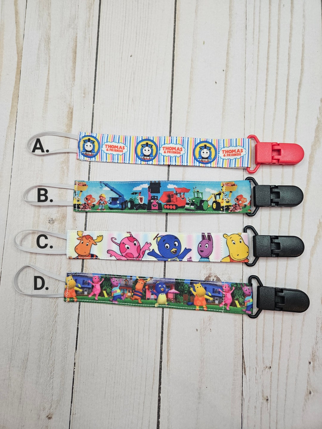 Cartoon Train Pacifier Clip, Handmade Grosgrain Ribbon Baby Shower Gift ...