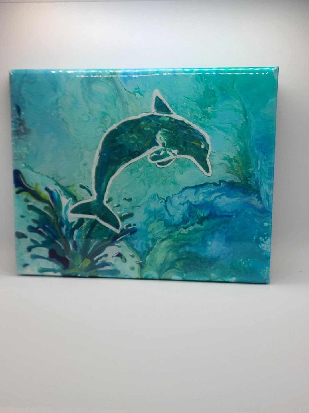 8X10 Canvas Dolphin Acrylic Painting, Epoxy Resin Sealed - Etsy
