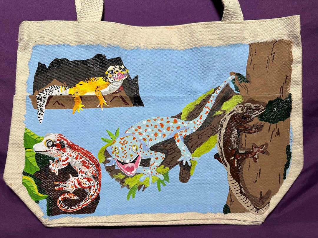 Hand Painted Gecko Tote Bag - Etsy