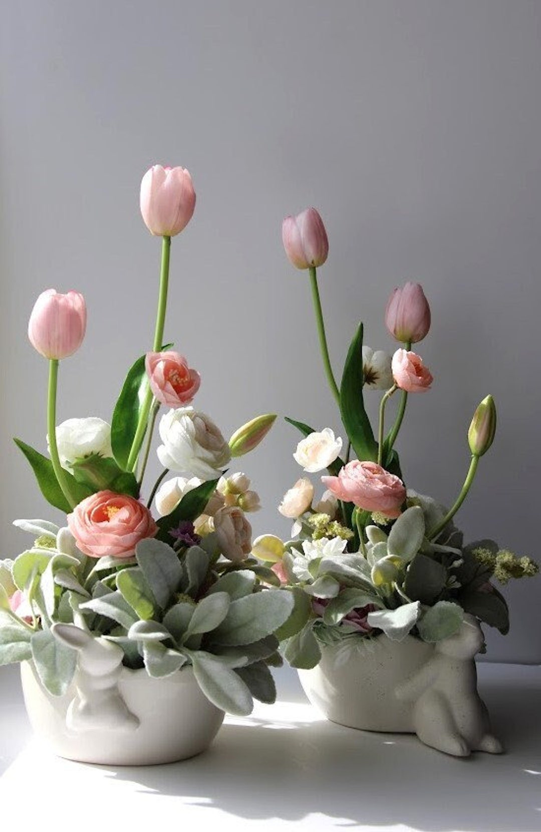 Pink Easter Centerpiece, Easter Table Top With Artificial Flowers ...