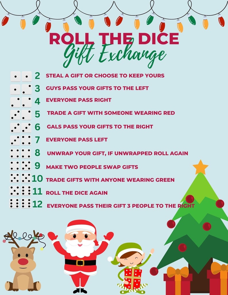 Roll the Dice Gift Exchange Game Rules, White Elephant, Christmas Game ...