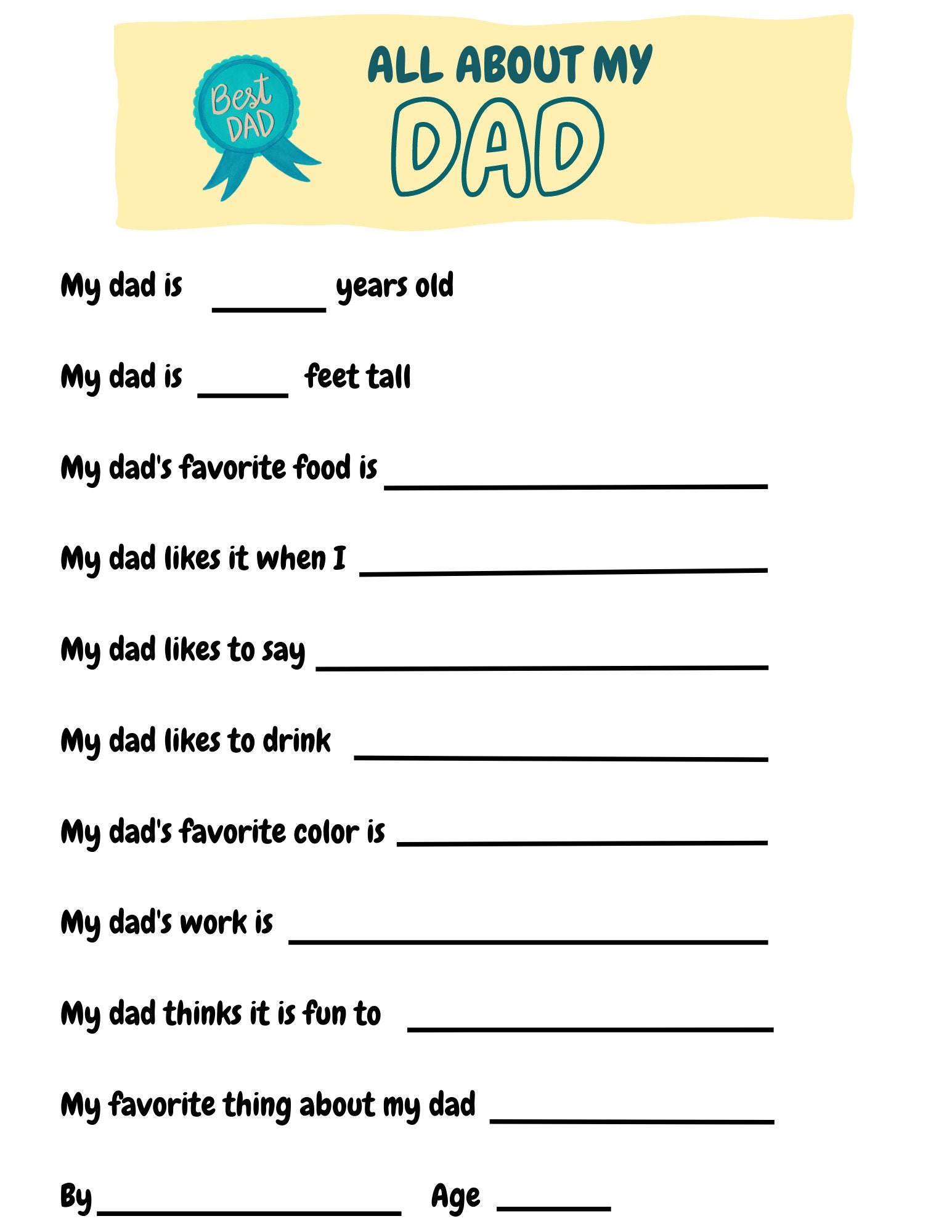 Father's Day All About Dad Printable Happy Father's Day PDF - Etsy