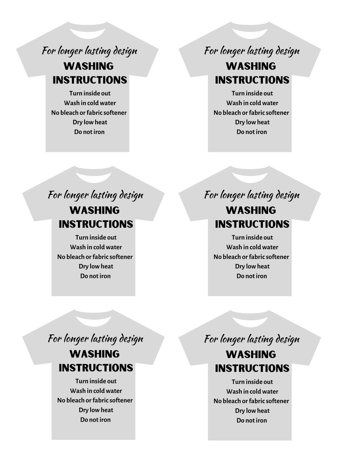 HTV Washing Instructions Digital Download Printable Custom Shirts - Etsy