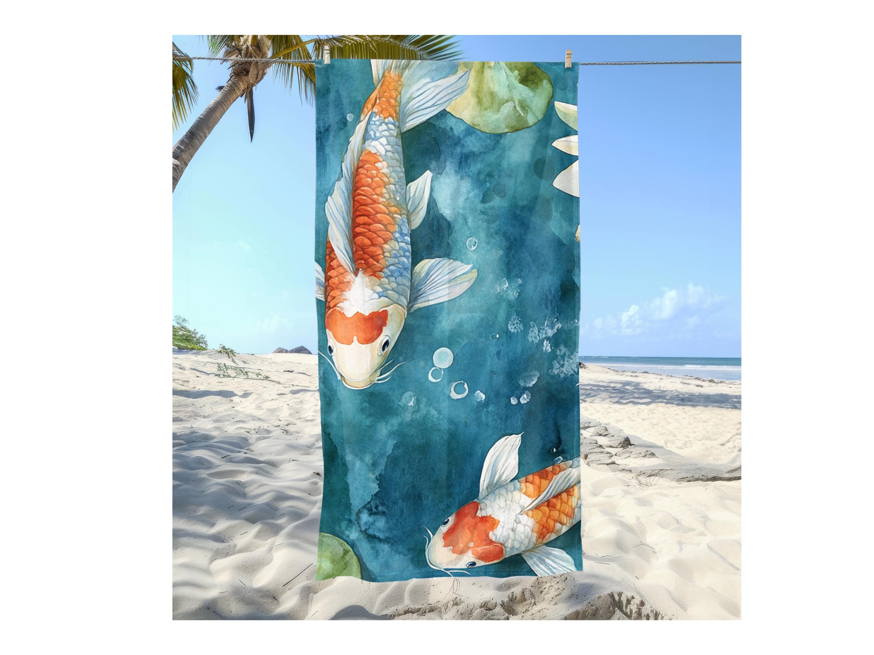 Koi Fish Beach Towel/koi Fish Bathroom Towel - Etsy