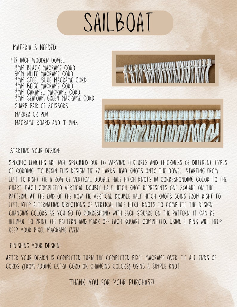 Sail Boat Pixel Macrame Tapestry Wall Hanging Pattern - Etsy