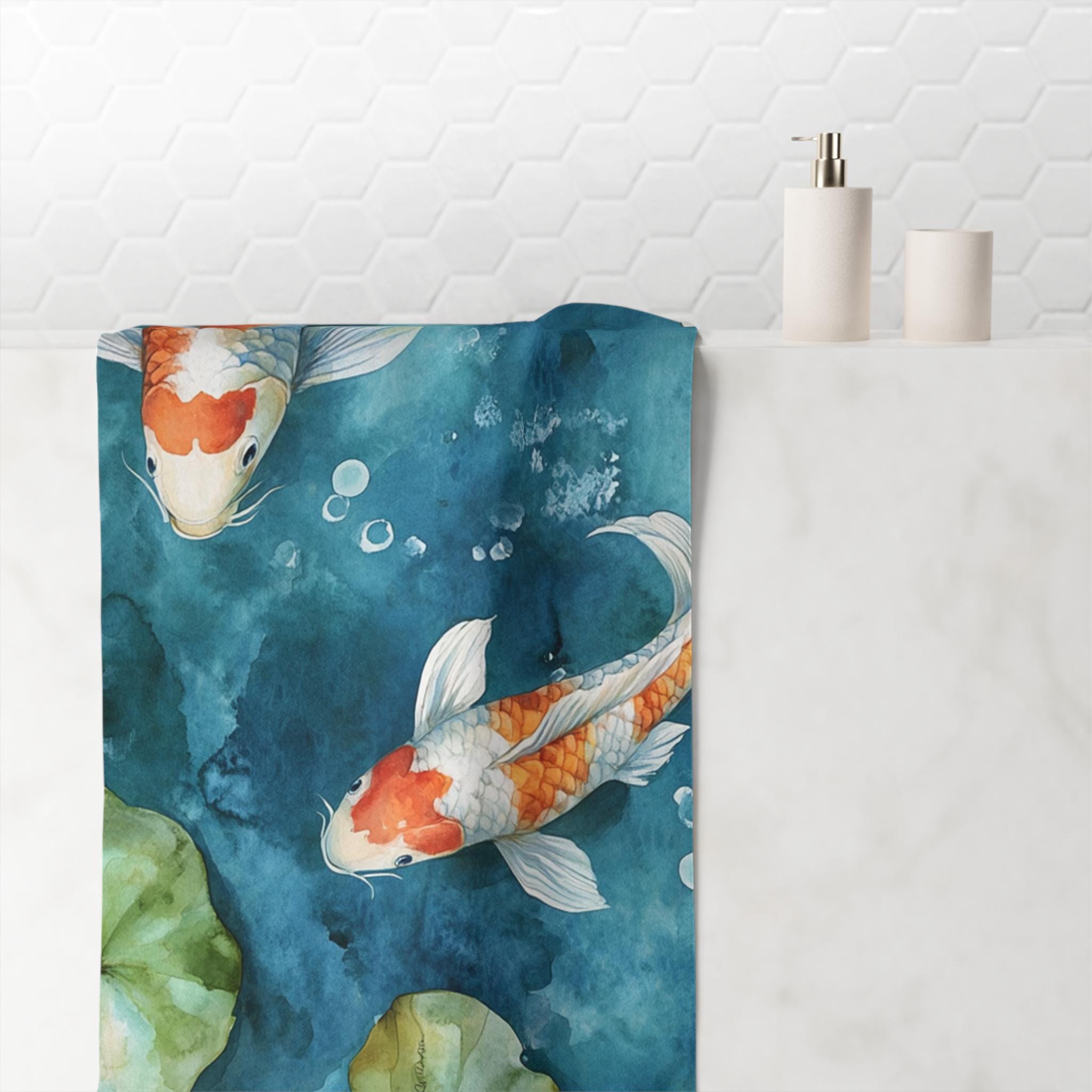 Koi Fish Beach Towel/koi Fish Bathroom Towel - Etsy