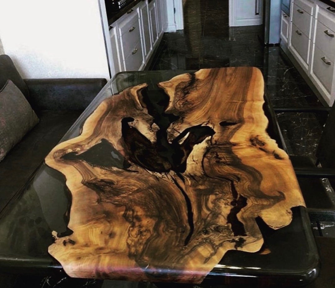 Clear Epoxy Resin Walnut Dining Table, Epoxy Resin Coffee Table, River ...