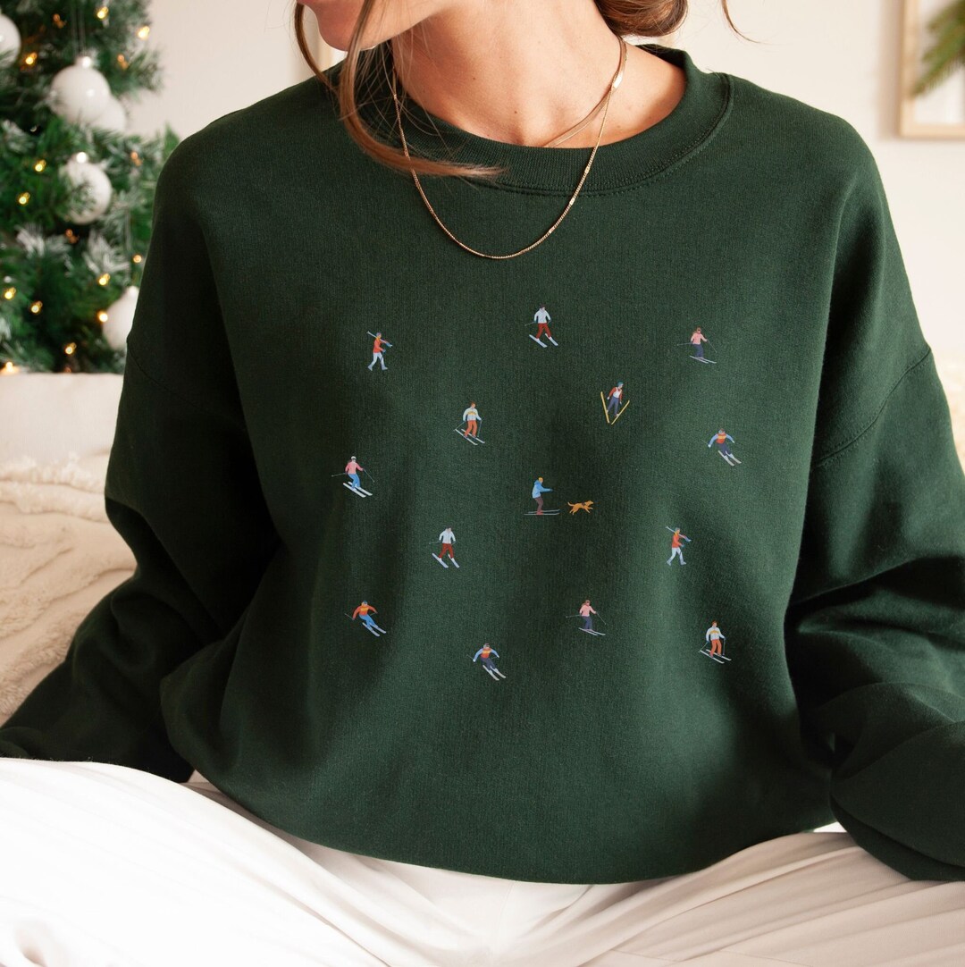 Skiing Sweatshirt Christmas Sweater Minimal Crewneck Holiday Sweatshirt ...