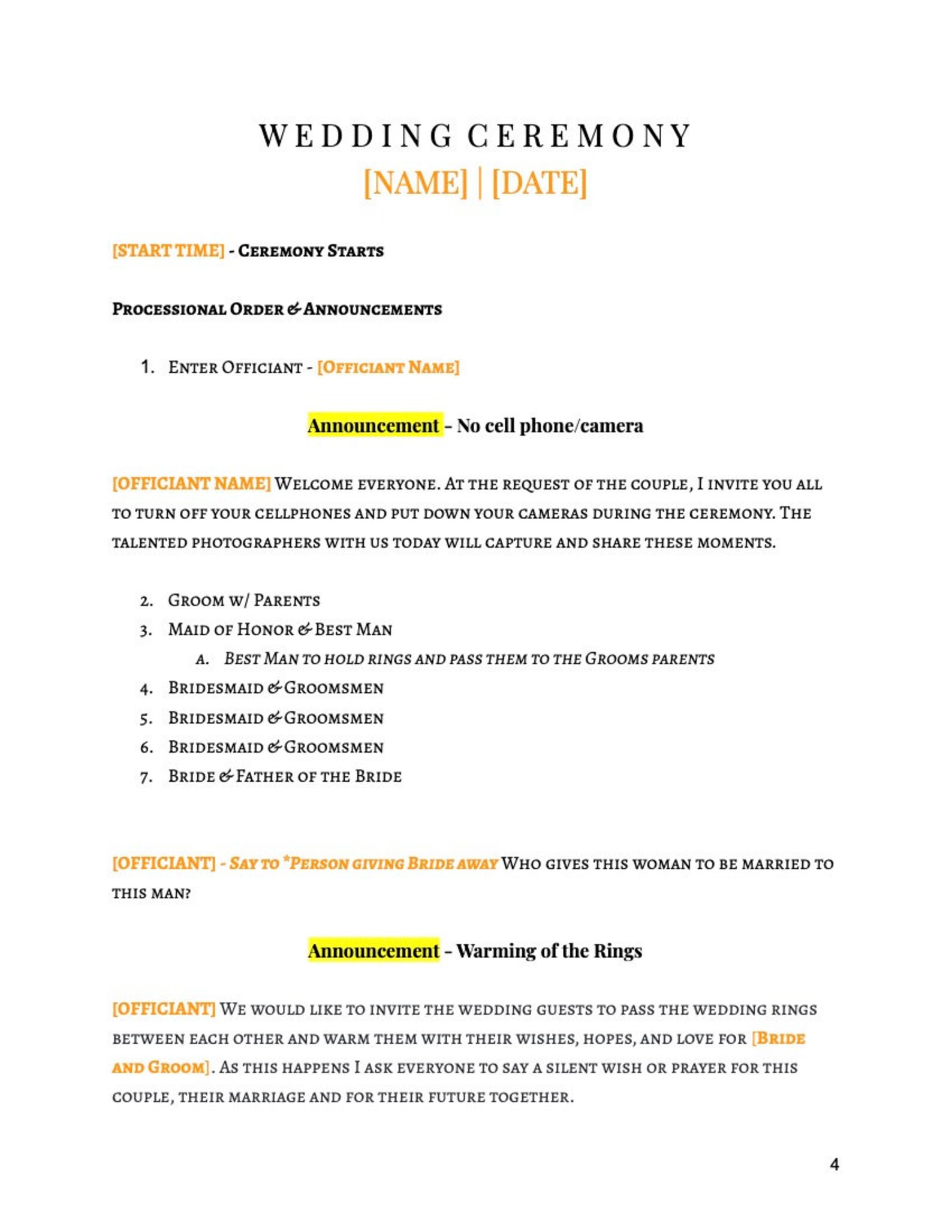 Wedding Ceremony Script Non-religious - Etsy