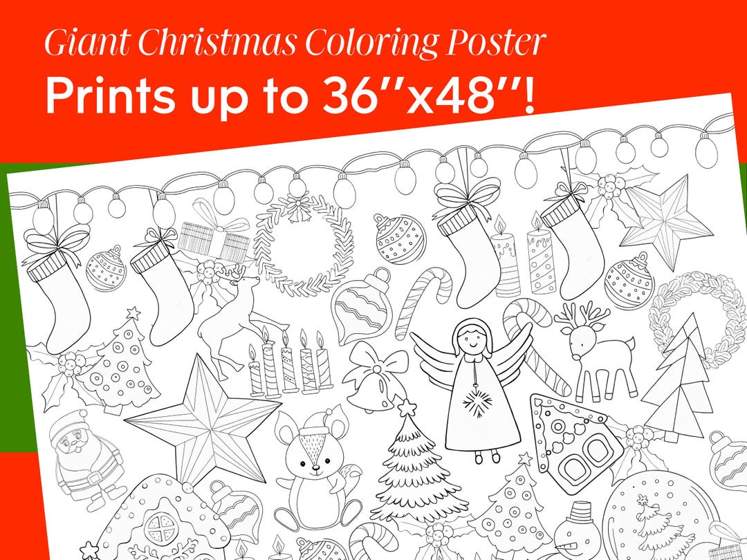 Giant Christmas Coloring Poster Holiday Printables Black and White ...