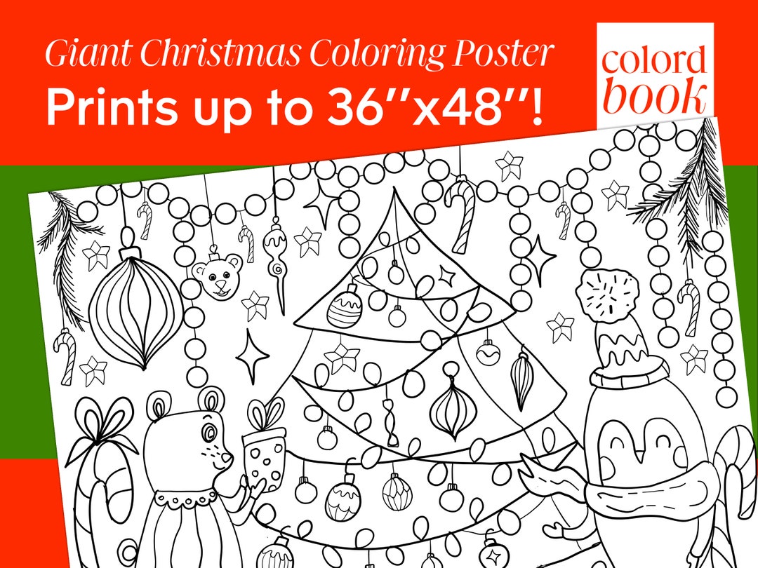 Giant Christmas Coloring Poster Holiday Printables Black and White ...
